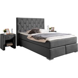 Boxspringbett Home Affaire, B:163cm L:210cm, grau, Komplettbetten, "Chalon, in verschiedenen Breiten", inkl. Topper, wahlweise in H2, H3 oder H4