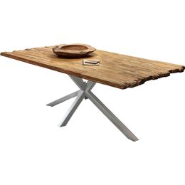 Esstisch Sit, B:220cm H:79cm T:100cm, beige, Platte recyceltes Teak, Gestell Metall, Tische, Platte aus recyceltem Teak