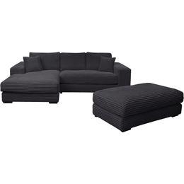 Polstergarnitur WERK2, B:286cm H:84cm T:184cm, schwarz, 100% Polyester, Sitzmöbel-Sets, "Eden L-Form + Hocker. Mega Couch Breite 286cm, Cord", Design