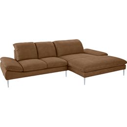 Ecksofa W.Schillig, B:310cm H:87cm T:185cm, braun, Chenille-Flachgewebe R66 (85% Polyester, 15% Nylon);Longlife Xtra-Leder Z59: Glattleder mit