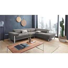 Ecksofa W.Schillig, B:281cm H:71cm T:230cm, grau, Flachgewebe S22 (100% Polyester);Stoff S37 (100% Polyester);Longlife Xtra-Leder Z59: Glattleder mit