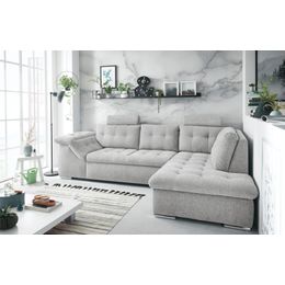 Ecksofa, B:283cm H:101cm T:193cm, grau, ED EXCITING DESIGN, 100% Polyester, Wohnzimmer, Sofas, "Oman L-Form", mit Bettfunktion, Bettkasten,