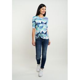 Seidel Moden Damen Kurzarmshirtaqua,60, Gr. 38, bedruckt, Jersey, Obermaterial: 94% Viskose, 6% Elasthan, Shirts, mit All-Over Print, MADE IN GERMANY