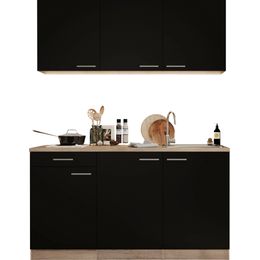Pantryk&uuml;che respekta, B:150cm H:200cm T:60cm, schwarz, Komplettk&uuml;chen-Sets, "Luis, Duo Kochfeld, wahlweise mit Mikrowelle, Korpus Eiche S&auml;gerau",