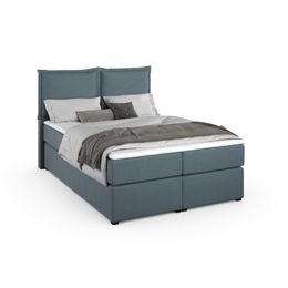 Boxspringbett Home Affaire, B:147cm L:215cm, blau, Komplettbetten, "Lysann", 5fach verstellbares Kopfteil, in 4 Breiten, 3 Matratzenarten