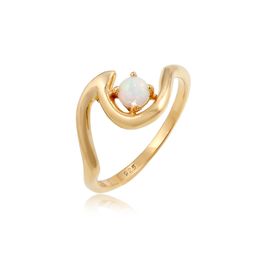 Elli Damen Fingerring "Wellen Synthetischer Opal Weiß 925 Sterling Silber", 56mm,mit Steinen, Silber 925 (Sterlingsilber), 1,2mmgold, Silber 925