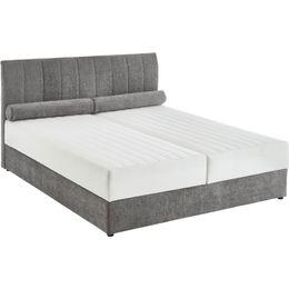 Boxbett, L:211cm, grau, ATLANTIC HOME COLLECTION, 100% PES, Komplettbetten, "ALISIA", mit Taschenfederkern, Bettkasten und Kissenrolle im