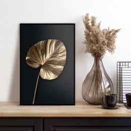 Poster Reinders, B:20cm H:30cm T:1,6cm, gold, MDF, Wohnzimmer, Bilder, "Palmenblatt Gold"