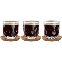 Leonardo Latte-Macchiato-Glas "Kaffee-Set mit Untersetzer Gocce 220 ml 3er Set transparent", 6 tlg., transparent, Trinkgef&auml;&szlig;e