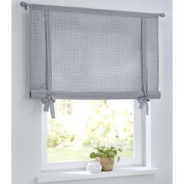 Bindegardine Kutti, B:80cm H:100cm, grau, Baumwolle, Gardinen, "Cottage Raffgardine", kariert, Baumwolle, Stangendurchzug, Bindegardine