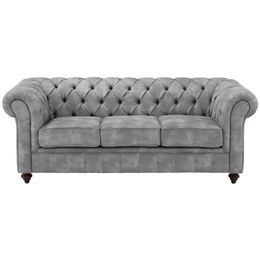 Chesterfield-Sofa Home Affaire, B:198cm H:74cm T:89cm, grau, Luxus-Microfaser Lederoptik (100% Polyester), Sofas, "Chesterfield 3-Sitzer B/T/H: