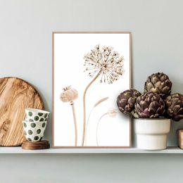 Poster Reinders, B:20cm H:30cm T:1,6cm, beige, MDF, Wohnzimmer, Bilder, "Trockenblumen"