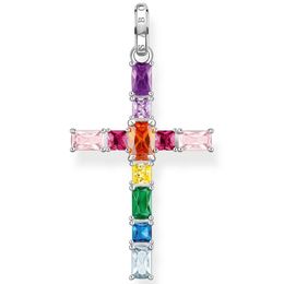 Thomas Sabo Damen Kettenanhänger "Kreuz pinke oder bunte Steine", Silber 925 (Sterlingsilber), 4,54 g, bunt, Silber 925 (Sterlingsilber),