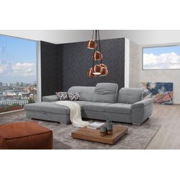 Ecksofa Alina, B:300cm H:91cm T:199cm, grau, Struktur weich (100% Polyester), Wohnzimmer, Sofas, "Tessa", inkl. Sitztiefenverstellung, wahlweise mit