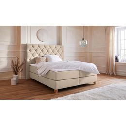 Boxspringbett Home Affaire, B:203cm L:210cm, beige, Struktur (100% Polyester), Komplettbetten, "Harmones hoch", in 3 Breiten, Härtegrad auch im Mix