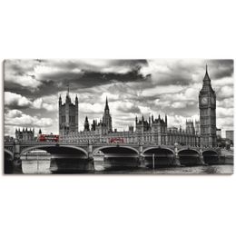 Leinwandbild Artland, B:100cm H:50cm T:1,8cm, schwarz, Leinwand, Wohnzimmer, Bilder, "London Westminster Bridge & Red Buses", als Leinwandbild,