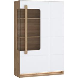 Highboard FORTE, B:89,9cm H:139,6cm T:34,3cm, weiß, Spanplatte, Wohnzimmer, Sideboards, "Attention", Highboard, Beleuchtung, Soft Close, Glastüre,