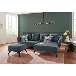 Ecksofa Inosign, B:277cm H:80cm T:162cm, blau, Wohnzimmer, Sofas, "Baggio romantische Polsterecke, bequem, Breite 277cm, L-Form", Zierkissen inklusive