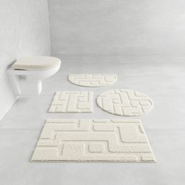 Badematte Grund, H:20mm, beige, Polyester, Badematten, "Riana, Badvorleger, Badezimmer Teppich, sehr weich", Modernes Design mit Linien in