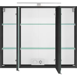 Spiegelschrank Welltime, B:80cm H:64cm T:20cm, grau, Badezimmer, Schr&auml;nke, "Ohio", mit LED Beleuchtung