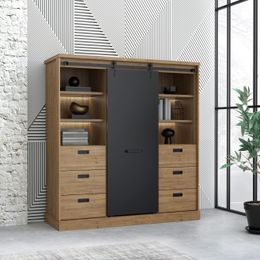 Highboard FORTE, B:148,4cm H:160,2cm T:52cm, schwarz, Spanplatte, Wohnzimmer, Sideboards, "Kaszimiro"