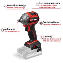 Einhell Akku-Schlagschrauber "TP-CW 18/260-C Li BL - Solo", B:7cm H:20,6cm L:11,9cm, rot, Schrauber, ohne Akku und Ladeger&auml;t