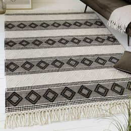 Teppich OTTO HOME, B:50cm H:8mm L:80cm, beige, Baumwolle, Schurwolle, Wohnzimmer, Teppiche, "Jorvik", Kurzflor, Wolle, handgewebt, mit Fransen,