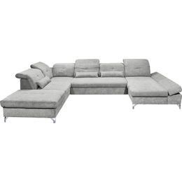 Wohnlandschaft, B:350cm H:73cm T:245cm, braun, ED EXCITING DESIGN, 95% Polyester, 5% Nylon, Sofas, "Melfi U-Form mit Bettfunktion, Bettkasten", Arm-