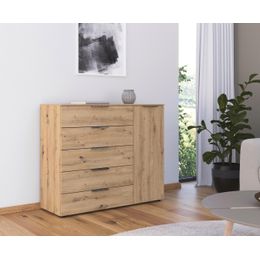 Schubkastenkommode Rauch, B:120cm H:100cm T:42cm, braun, Holzwerkstoff, Sideboards, "Kommode T&uuml;rkommode Sideboard Kombikommode FLIPP", 1-t&uuml;rig mit 5