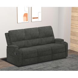 3-Sitzer Home Affaire, B:207cm H:105cm T:94cm, grau, 100% Polyester, Sofas, "Napori", Kinosofa mit 2 x Relaxfunktion und Getränkehalter