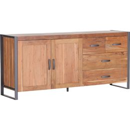 Sideboard GUTMANN FACTORY, B:175cm H:80cm T:47cm, grau, Massivholz, Metall, Wohnzimmer, Sideboards, "Alvara", Kommode mit Rattan Geflecht