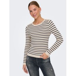 Only Damen Strickpullover "ONLMILA LS STRIPE BUTTON O-NECK CC KNT", blau, Gr. XL, gestreift, Strick, Obermaterial: 80% Viskose, 20% Polyamid, Pullover