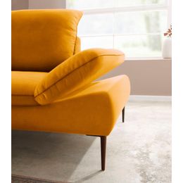Ecksofa W.Schillig, B:294cm H:87cm T:185cm, gelb, Chenille-Flachgewebe R66 (85% Polyester, 15% Nylon);Longlife Xtra-Leder Z59: Glattleder mit