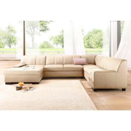 Wohnlandschaft DOMO collection, B:328cm H:77cm T:90cm, beige, Kunstleder SOFTLUX;Struktur (90% Polyester, 10% Polyacryl);NaturLEDER (handschuhweiches