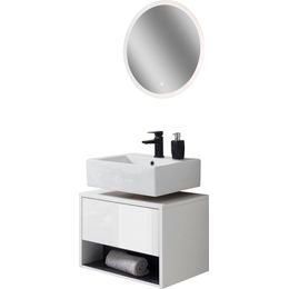 Badm&ouml;bel-Set Places of Style, wei&szlig;, Kastenm&ouml;bel-Sets, "Studio Line, Bad im modernen Design, 2-teiliges Badezimmer", Unterschrank und Spiegel, in zwei
