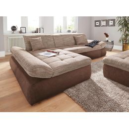 Ecksofa DOMO collection, B:300cm H:80cm T:172cm, braun, Kunstleder SOFTLUX / Struktur (90% Polyester, 10% Polyacryl);Zierkissen: Struktur (90%