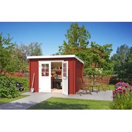 Gartenhaus Lasita Maja, rot, Holzwerkstoff, Gartenh&auml;user, "San Jose 230", Blochbohlenhaus 28mm, Fundamentmass 2750x2300, Schwedenrot