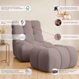 XXL-Sessel Home Affaire, B:88,5cm H:95,5cm T:130cm, beige, 100% Polyester, Sessel, "AURELIAN Loveseat XXL mit Hocker im Set, Lese-Sessel,