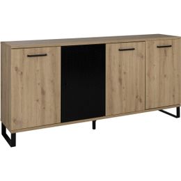 Sideboard GAMI, B:178cm H:86cm T:41cm, schwarz, Metall, Spanplatte, Wohnzimmer, Sideboards, "CRAFT", Sideboard mit 4 Türen