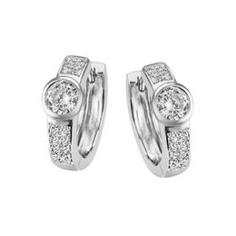 Firetti Damen Paar Creolen "Schmuck Geschenk Silber 925 Ohrschmuck Solitär-Optik glitzernd", 14,5mm, Silber 925 (Sterlingsilber), silber, Silber 925
