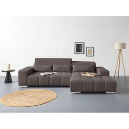 Ecksofa COTTA, B:307cm H:73cm T:186cm, schwarz, 100% Polyester, Wohnzimmer, Sofas, "Orion L-Form", mit 2x Kopfteilverstellung & 3 Nierenkissen