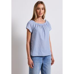 Street One Damen Carmenbluse, blau, Gr. 36, gestreift, Web, 100% Baumwolle, Blusen, aus reiner Baumwolle