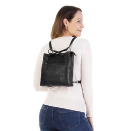 CLUTY Damen Cityrucksack, schwarz, Leder, Rindsleder, unifarben, Rucks&auml;cke, echt Leder