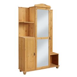 Kompaktgarderobe Home Affaire, B:120cm H:183cm T:32cm, beige, Massivholz, Schr&auml;nke, "Finca", aus massivem Kiefernholz, mit vielen