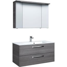 Badm&ouml;bel-Set SAPHIR, grau, Kastenm&ouml;bel-Sets, "Trentino 2-teilig Mineralmarmor-Waschtisch mit LED-Spiegelschrank", Badm&ouml;bel-Set 107cm breit, inkl.