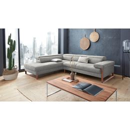 Ecksofa W.Schillig, B:281cm H:71cm T:230cm, grau, Flachgewebe S22 (100% Polyester);Stoff S37 (100% Polyester);Longlife Xtra-Leder Z59: Glattleder mit