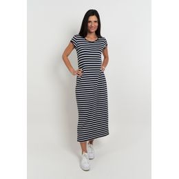 Seidel Moden Damen Sommerkleid, blau, Gr. 46, gestreift, Jersey, Obermaterial: 96% Viskose, 4% Elasthan, Kleider, lang, mit Streifen-Design, MADE IN
