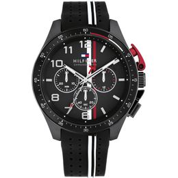 Tommy Hilfiger Herren Chronograph "BANK", schwarz, Armbanduhren, Quarzuhr, Armbanduhr, Herrenuhr, Silikonarmband, analog, Stoppfunktion