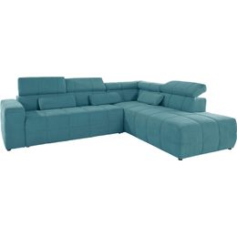 Ecksofa DOMO collection, B:275cm H:80cm T:228cm, blau, Wohnzimmer, Sofas, "Brandon L-Form, auch in Leder", inklusive Kopfteilverstellung, wahlweise
