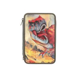Depesche Kinder Buntstift "3-Fach Federtasche mit 3D Effekt Dino World 20 x 13 cm grün", grün, Kunststoff, Stifte